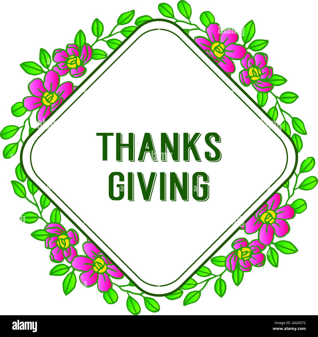 Banner of thanksgiving, with drawing of pink flower frame. Vector Stock ...