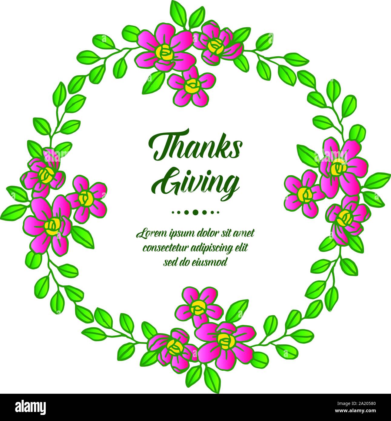 Banner of thanksgiving, with drawing of pink flower frame. Vector Stock ...