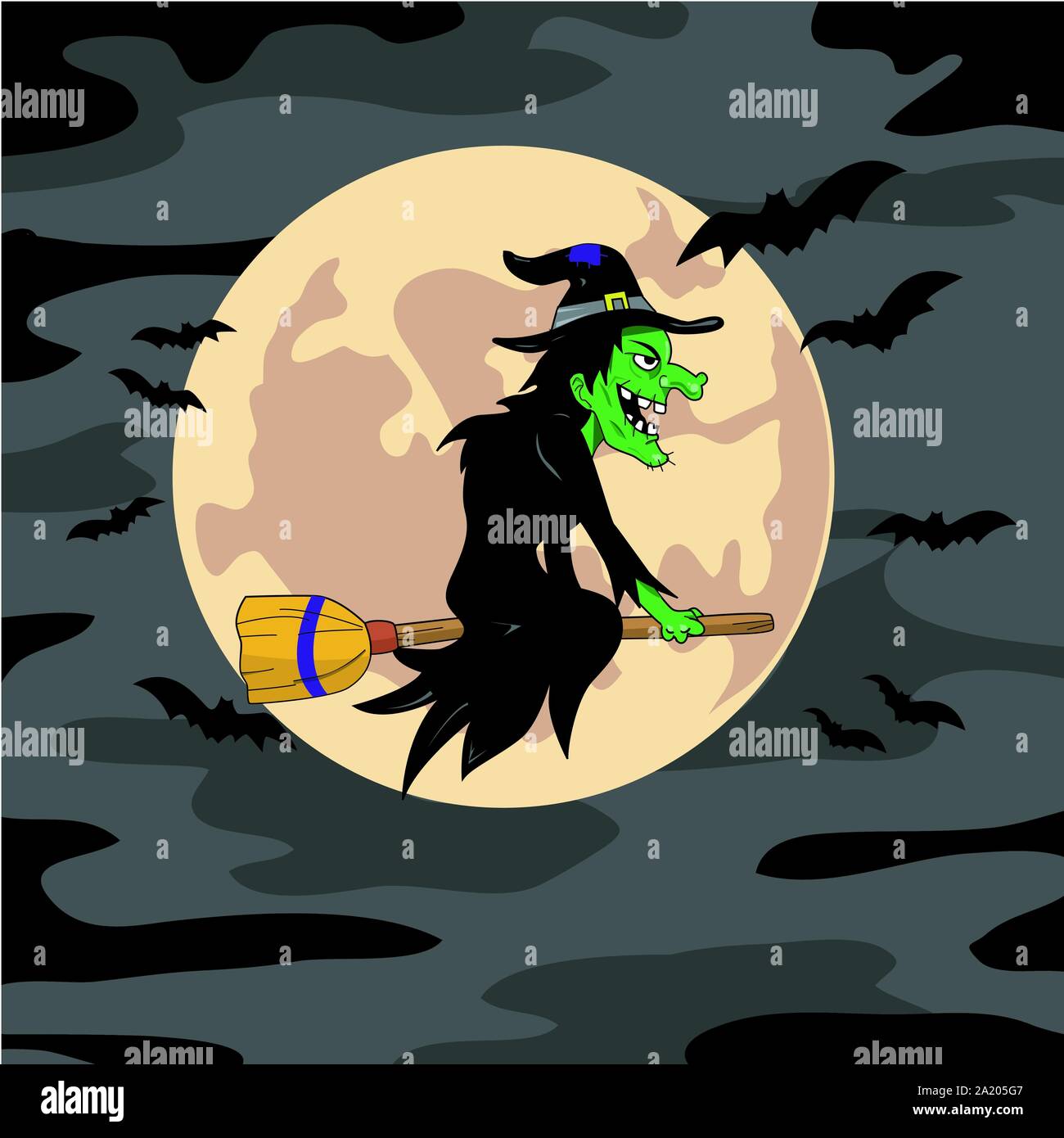 A cartoon witch flying on a broomstick Stock Vector Image & Art - Alamy