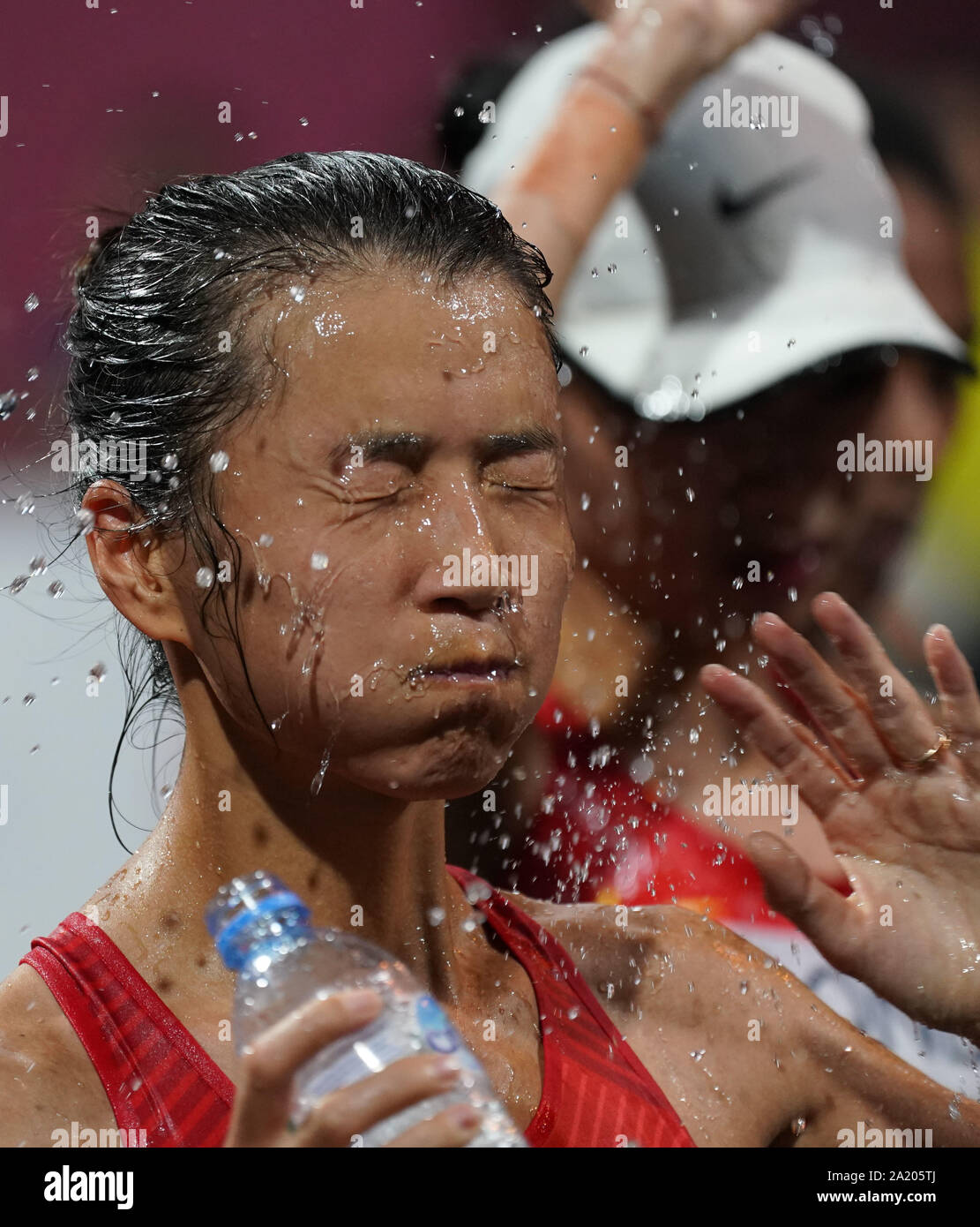 Doha, Qatar. 29th Sep, 2019. China's Liu Hong cools off during the ...