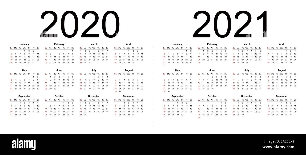 Simple editable vector calendars for year 2020 2021. Week starts from ...