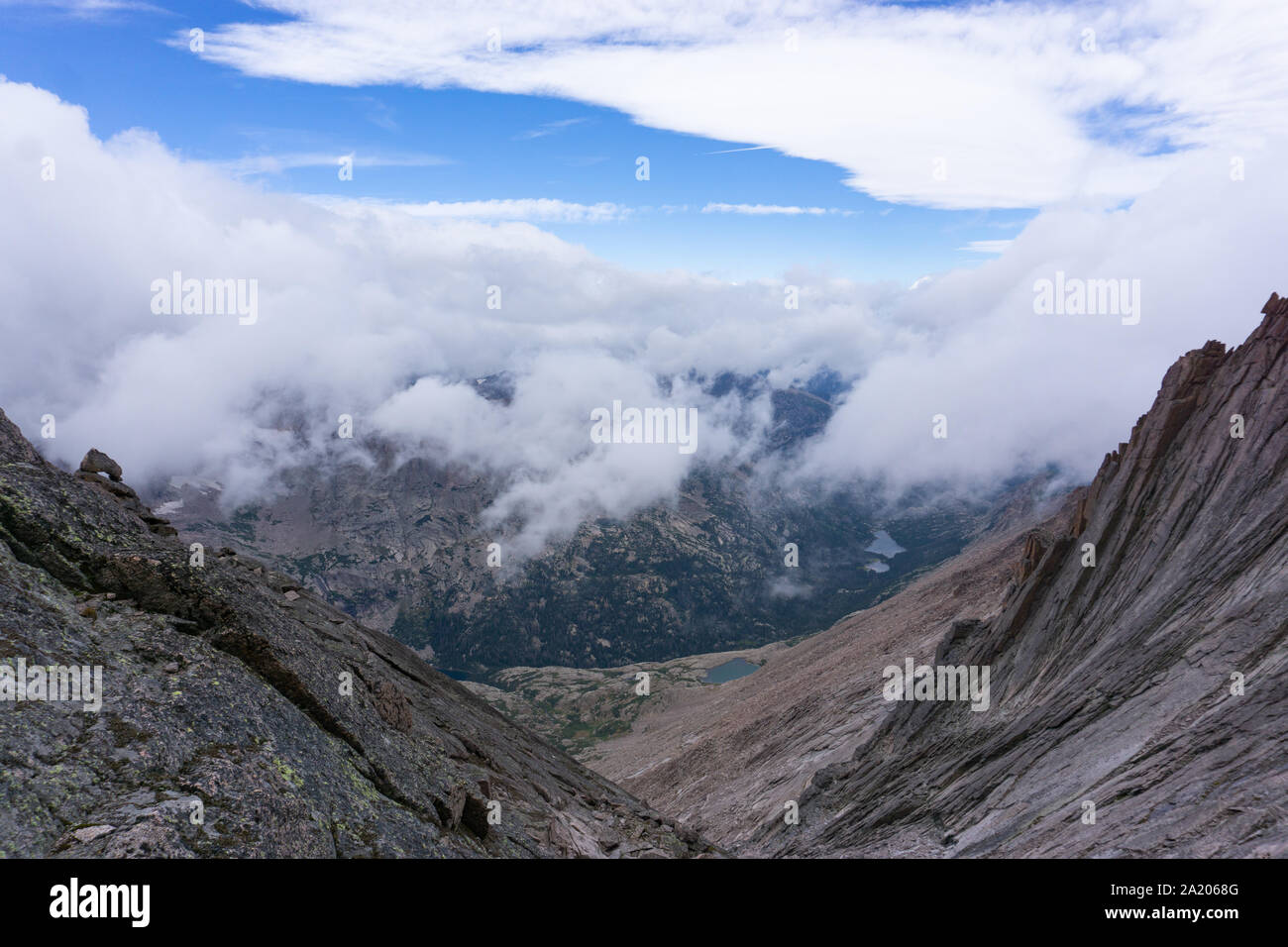 Climbing up the keyhole route on Longs Peak in Colorado Stock Photo - Alamy