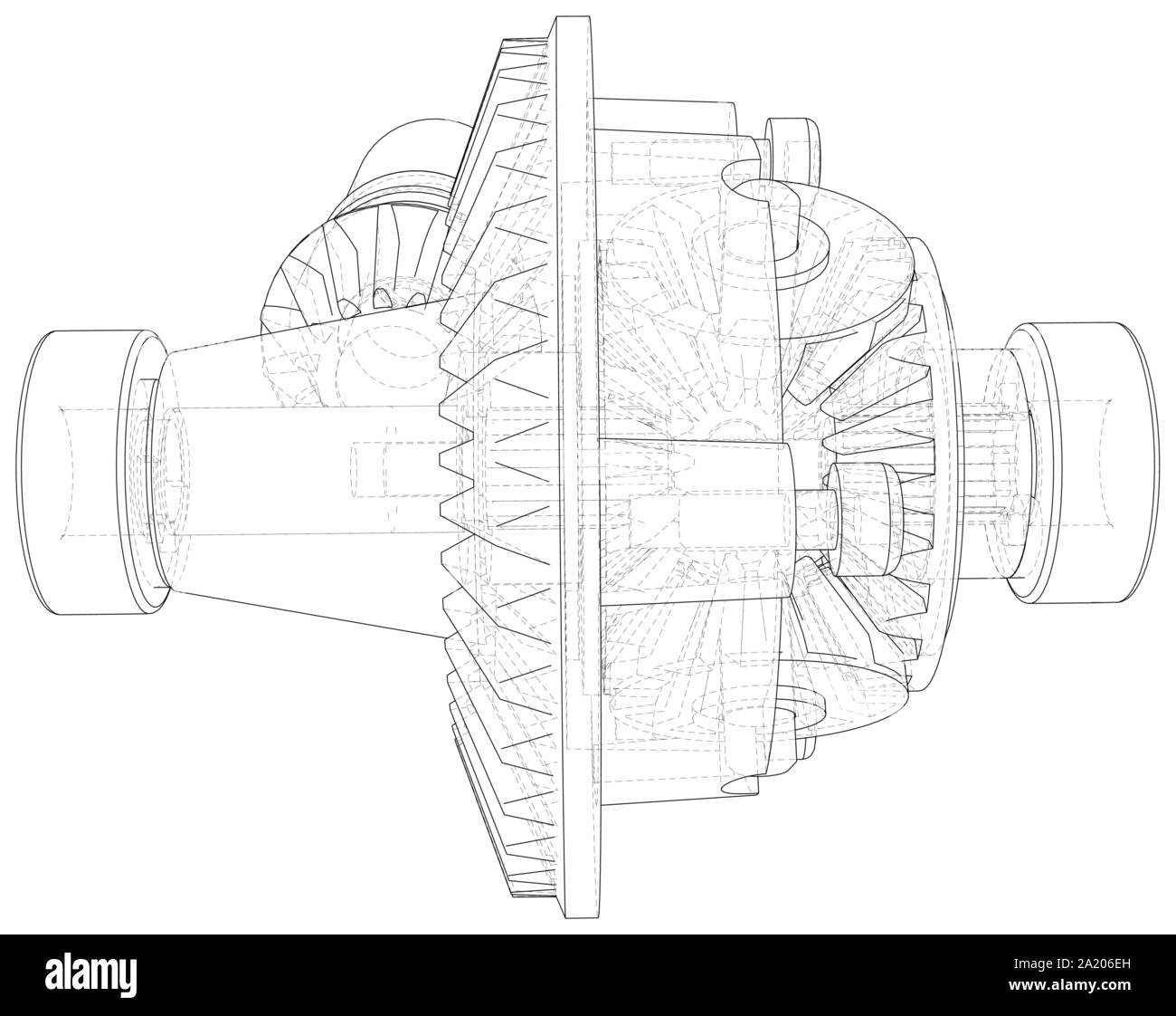 Transmission gearbox inside on white background. Vector rendering of 3d ...