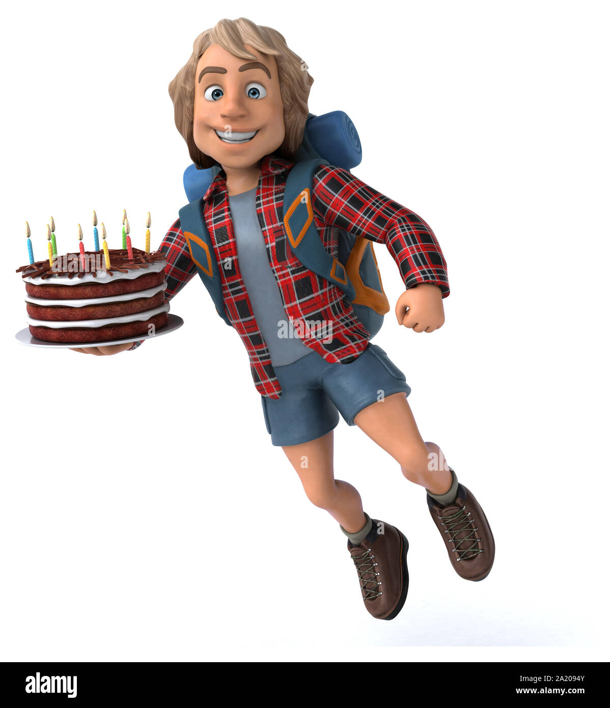 Fun backpacker cartoon guy Stock Photo - Alamy