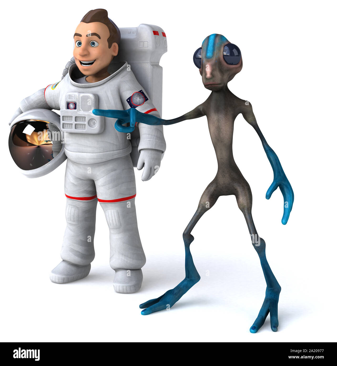 Fun astronaut meeting an alien Stock Photo - Alamy