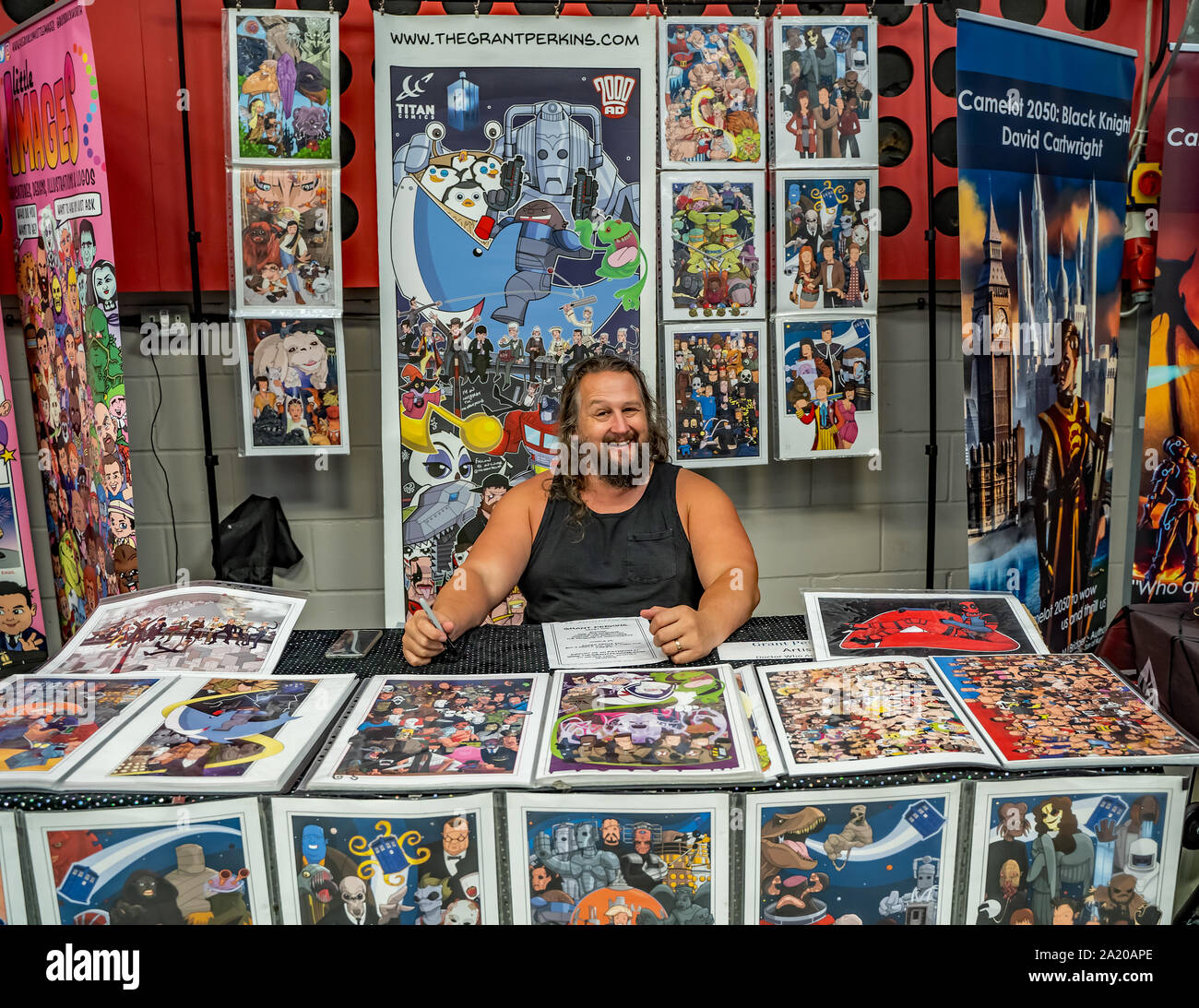 Cartoon artist Grant Perkins showing and selling his cartoon and anime ...