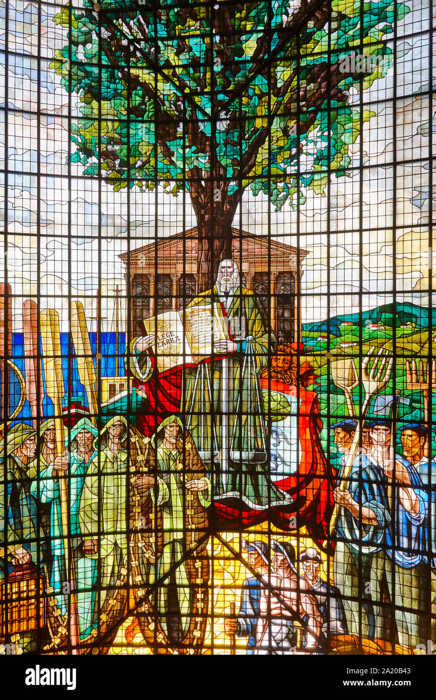 Stained glass roof at gernika parliament. Basque country, Spanish ...