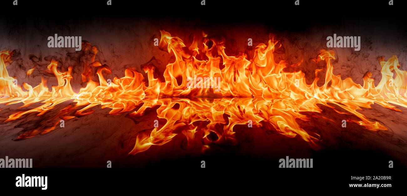 Fire flames on abstract art black background, Burning red hot sparks ...