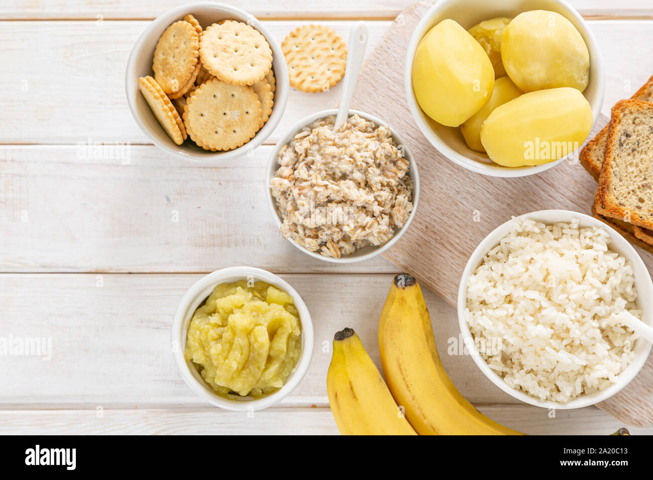 Selection of food to consume while diarrhea Stock Photo - Alamy