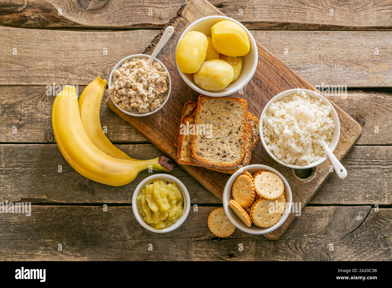 Selection of food to consume while diarrhea Stock Photo - Alamy
