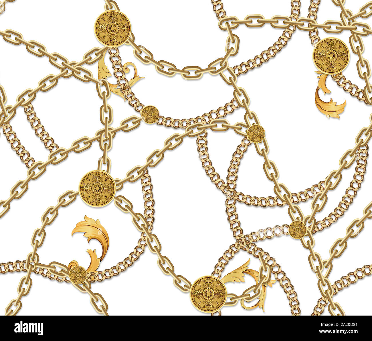 Fashion Seamless Pattern with Golden Chains Isolated on White ...
