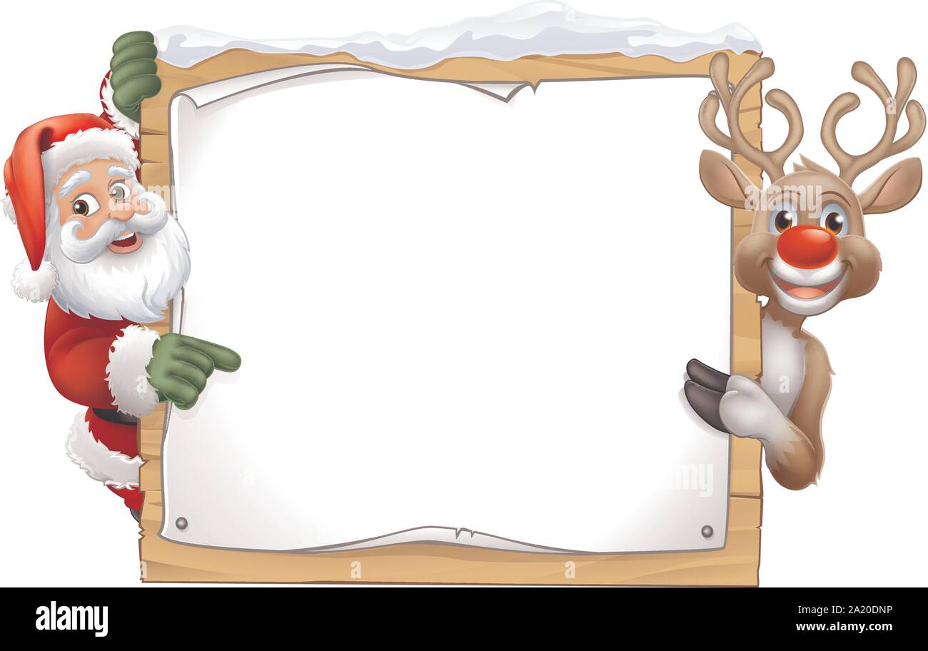 Santa Claus and Reindeer Christmas Sign Cartoon Stock Vector Image ...