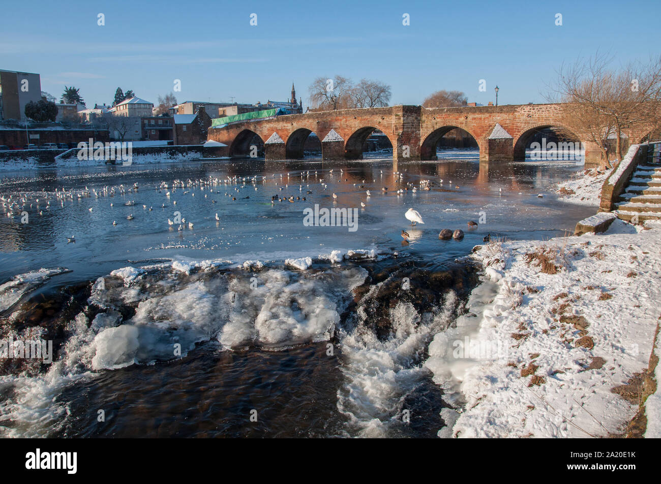 River Nith, Dumfries, frozen in severe winter conditions, Devorgilla's ...