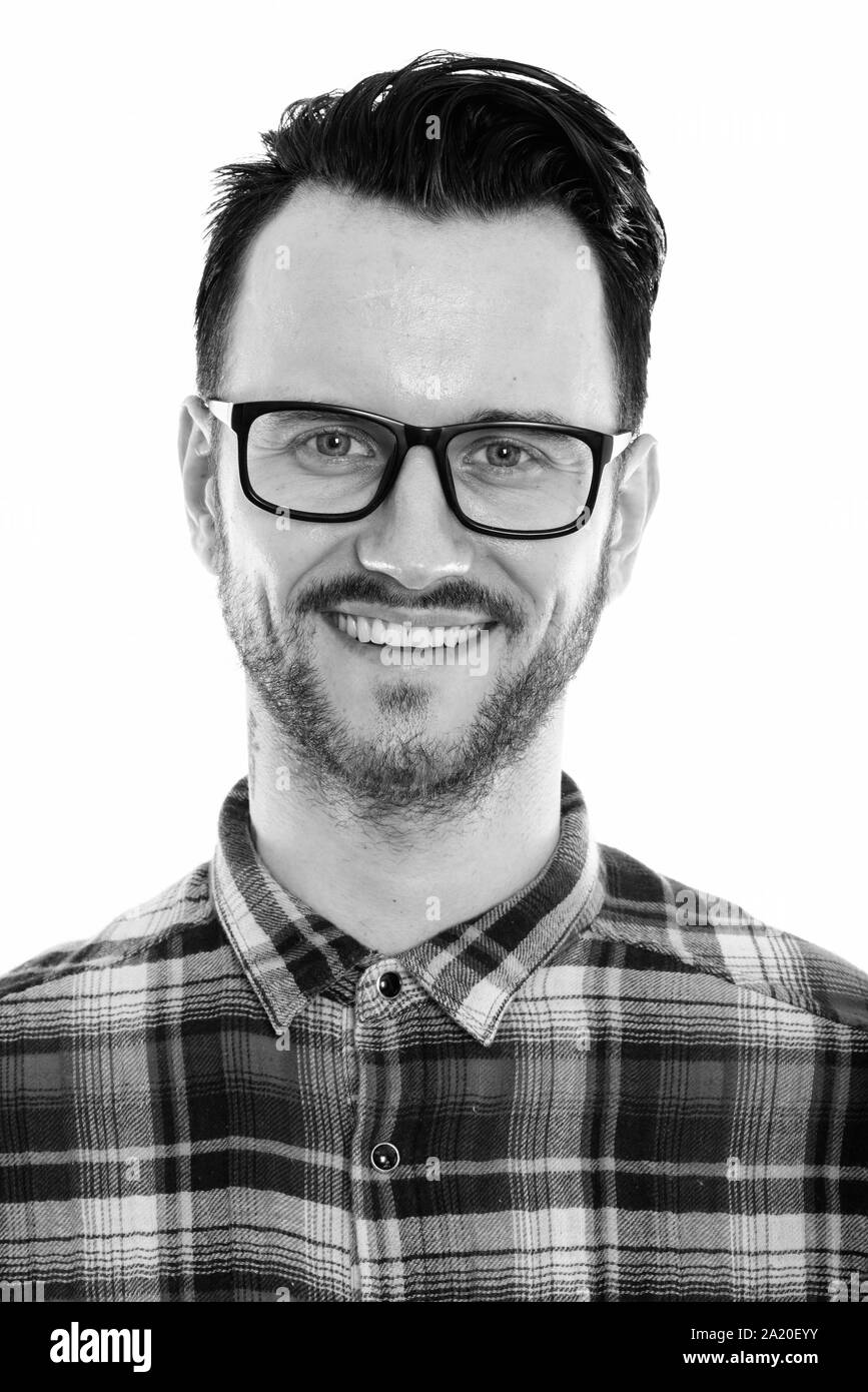 Face happy hipster man eyeglasses Black and White Stock Photos & Images ...