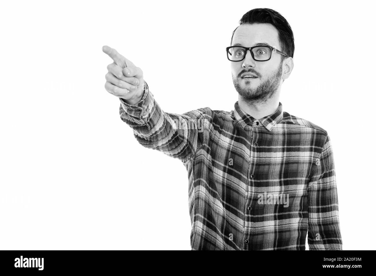 Man pointing distance Black and White Stock Photos & Images - Alamy