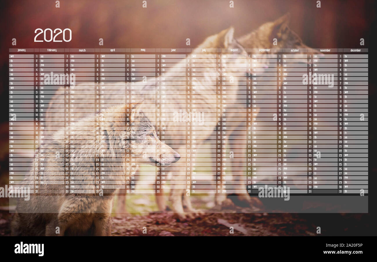 Yearly Wall Calendar Planner Template for Year 2020. As abckground is a ...