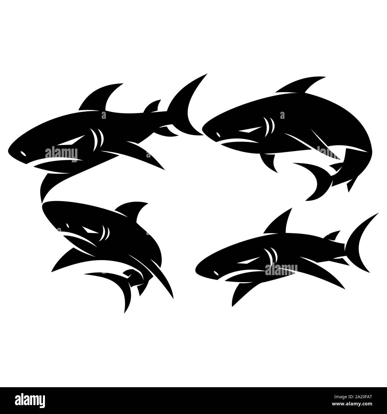 Shark logo badge design vector set illustration concept template Stock ...
