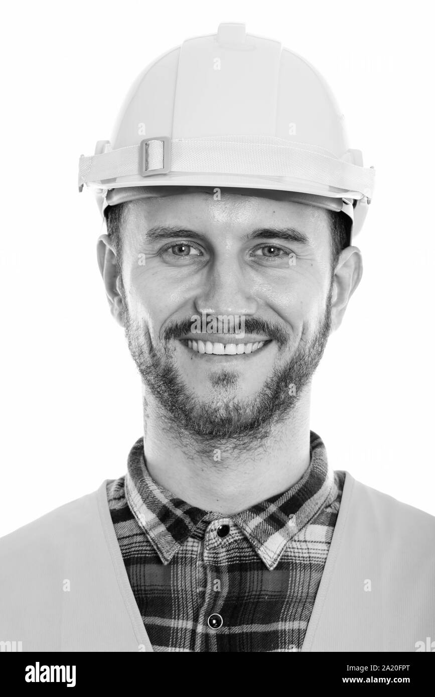 Worker face helmet Black and White Stock Photos & Images - Alamy