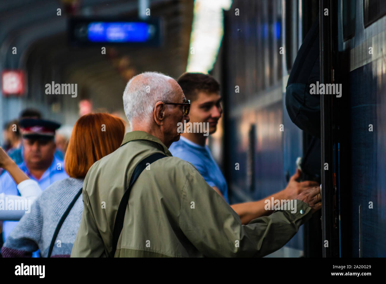 People getting on the train at Bucharest North Railway Station (Gara de ...