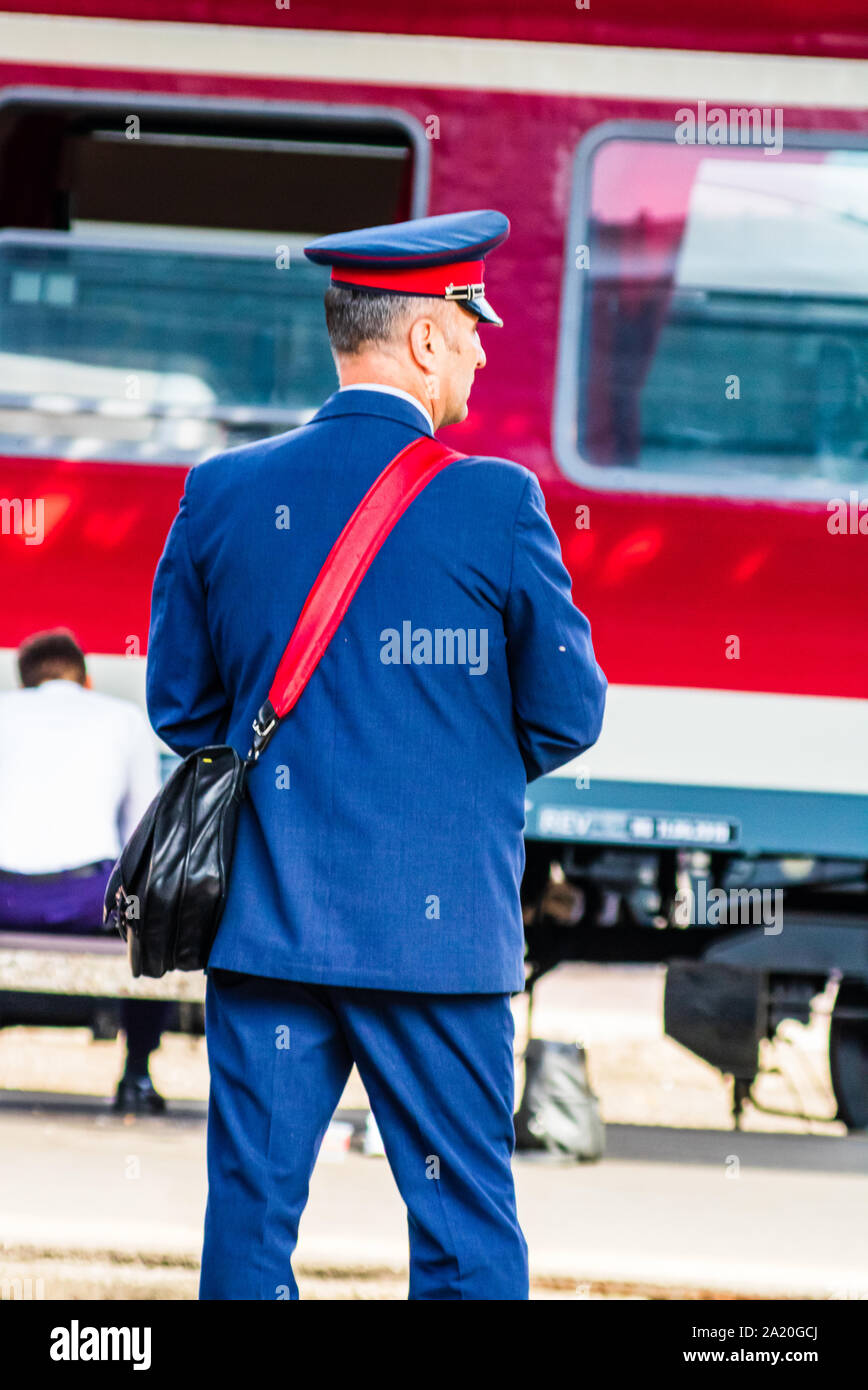 Train crew waiting to do the last checking on the train platform at the ...