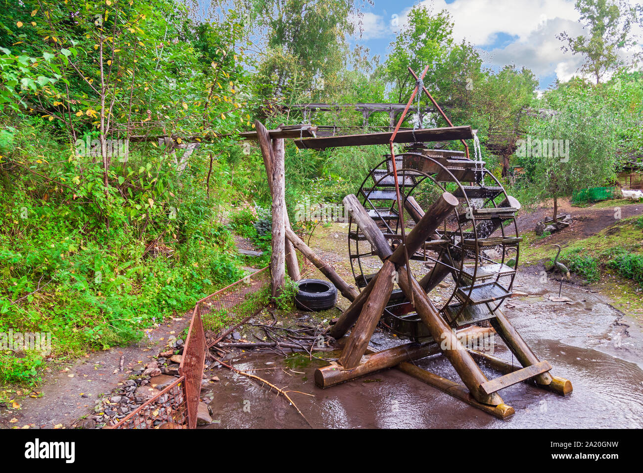 Old retro water mill for generating electricity from natural sources ...
