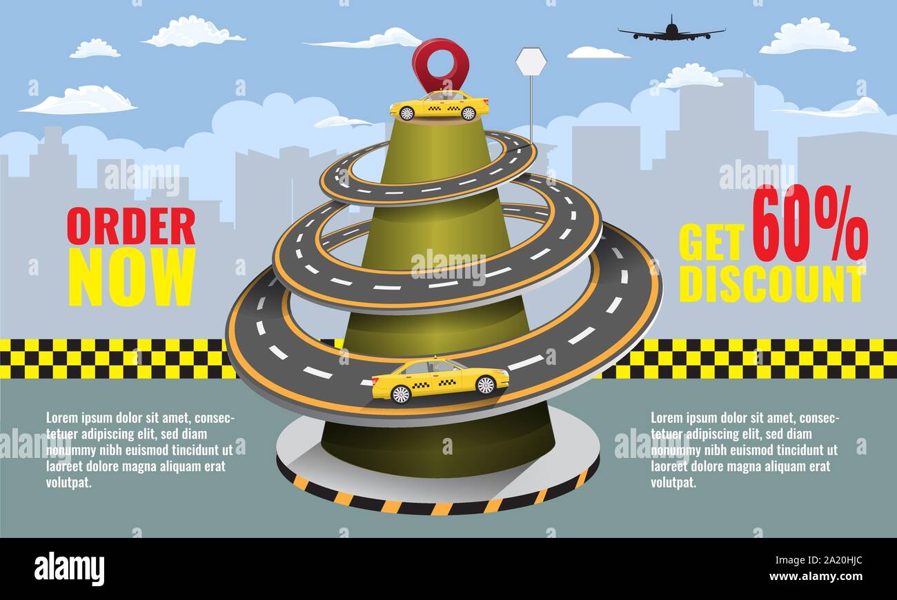 Taxi concept infographic or mobile app with road and taxi cabs with ...