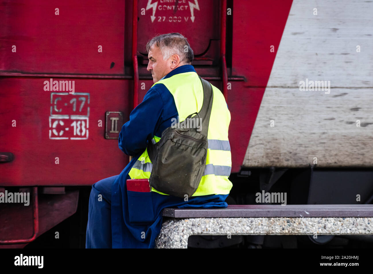 Train crew waiting to do the last checking on the train platform at the ...