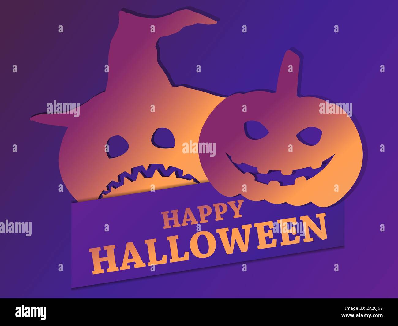 Happy Halloween, October 31st. Greeting card with pumpkins and gradient ...