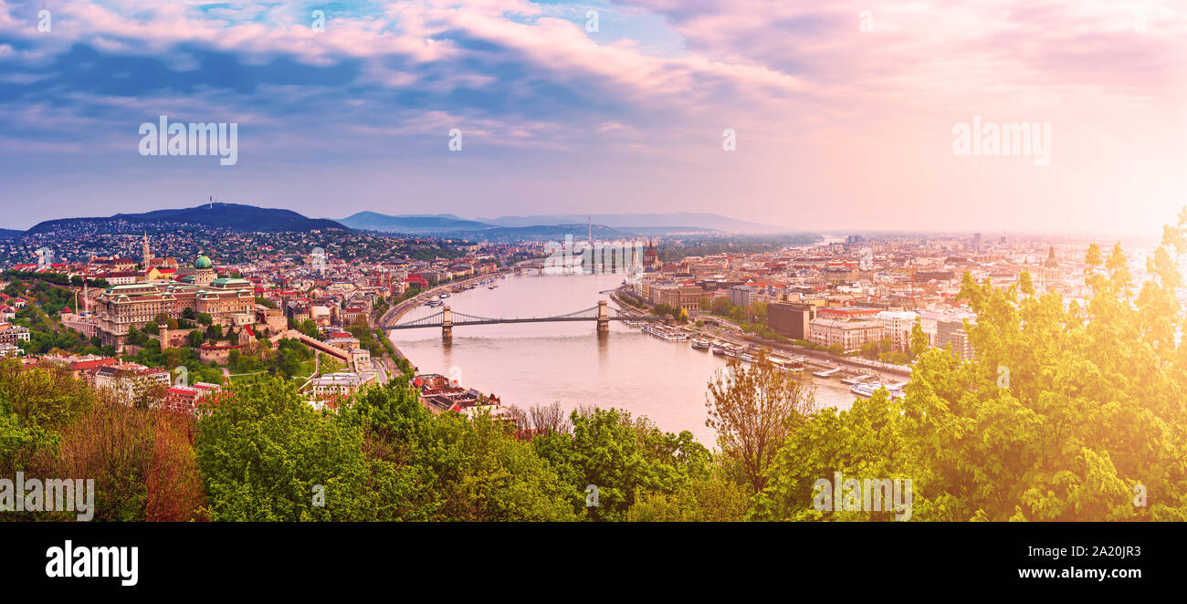 Panoramic view of Budapest with Danube, Buda hill and Pest, travel ...