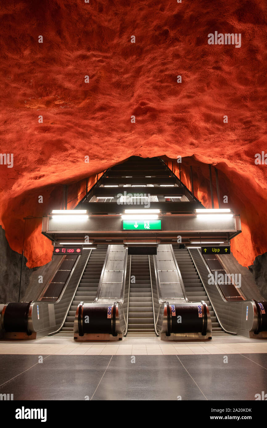 Stockholm, Sweden June 7 2019: Solna Centrum famous metro station ...