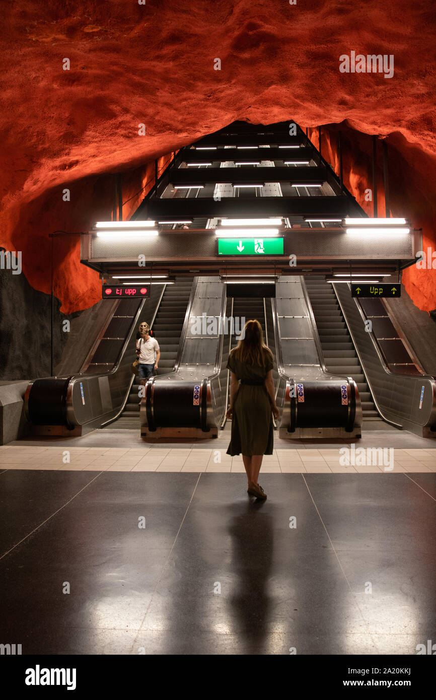 Solna Centrum famous metro station. Underground metro tunnelbana ...