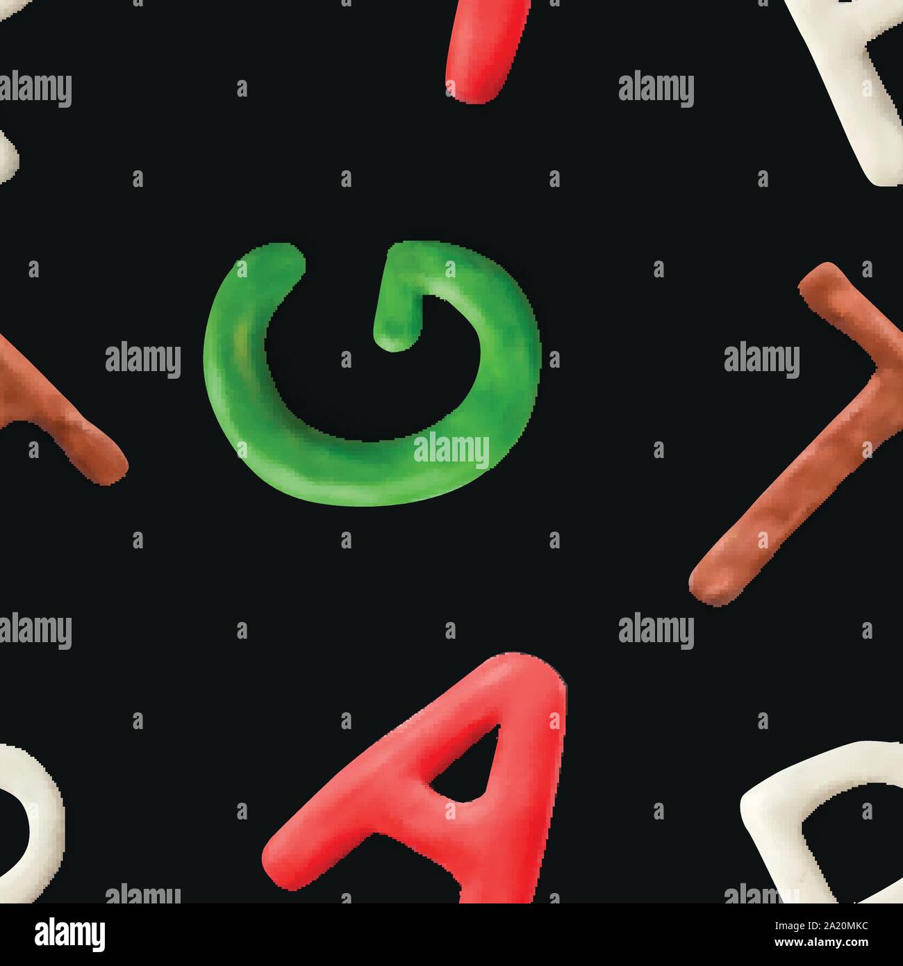Seamless pattern with alphabet. Handmade modeling clay letters ...