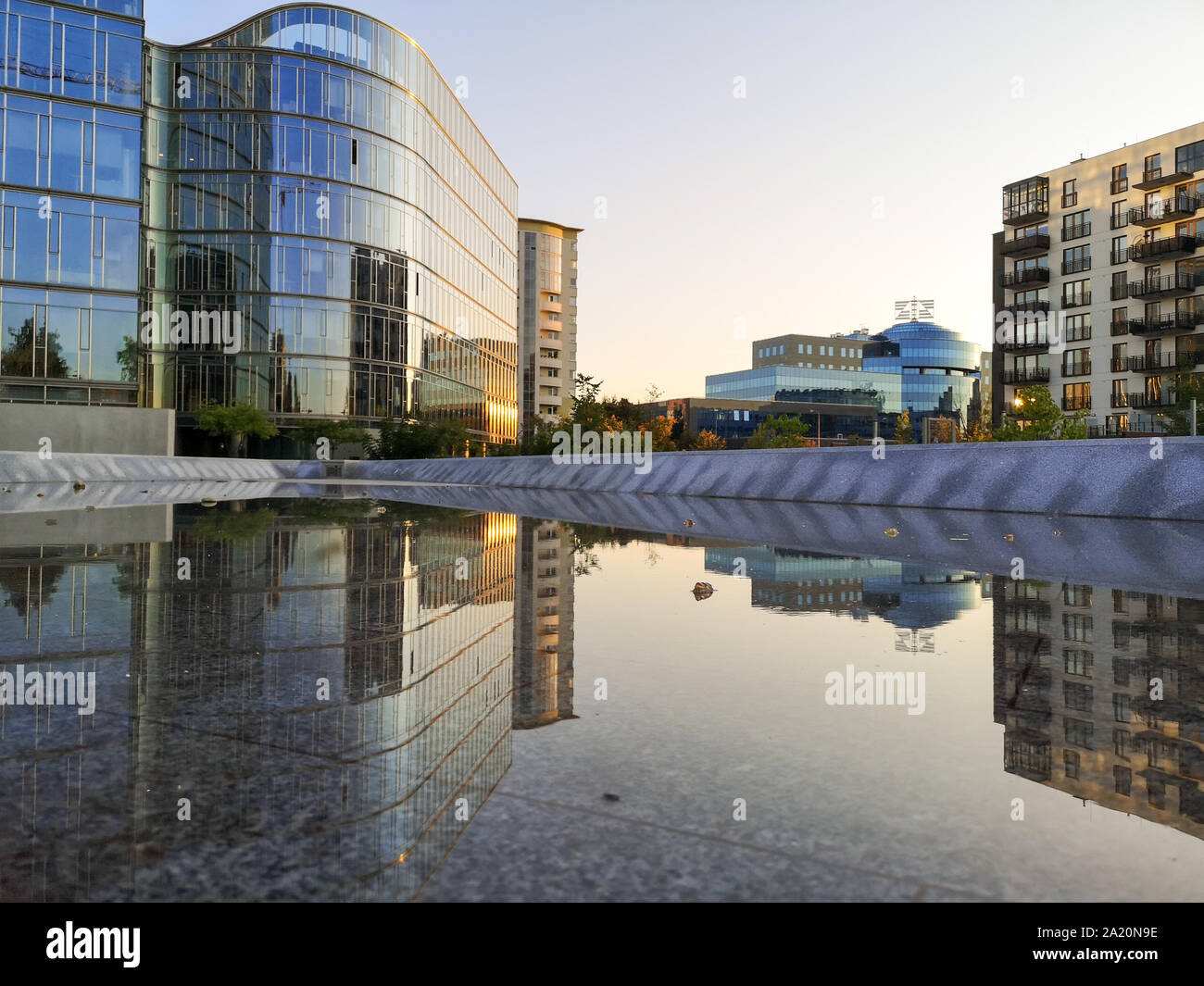 Modern corporate buildings in the light of setting sun Stock Photo - Alamy