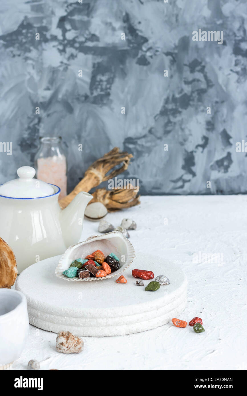 Fancy sweets. Chocolates in the form of sea pebbles. A treat for tea ...