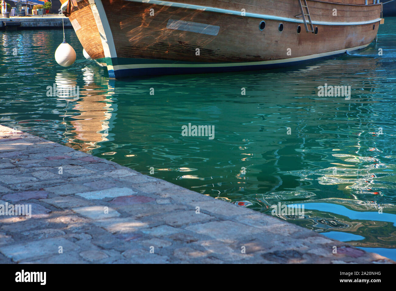 wooden ship on the harbour side view Stock Photo - Alamy