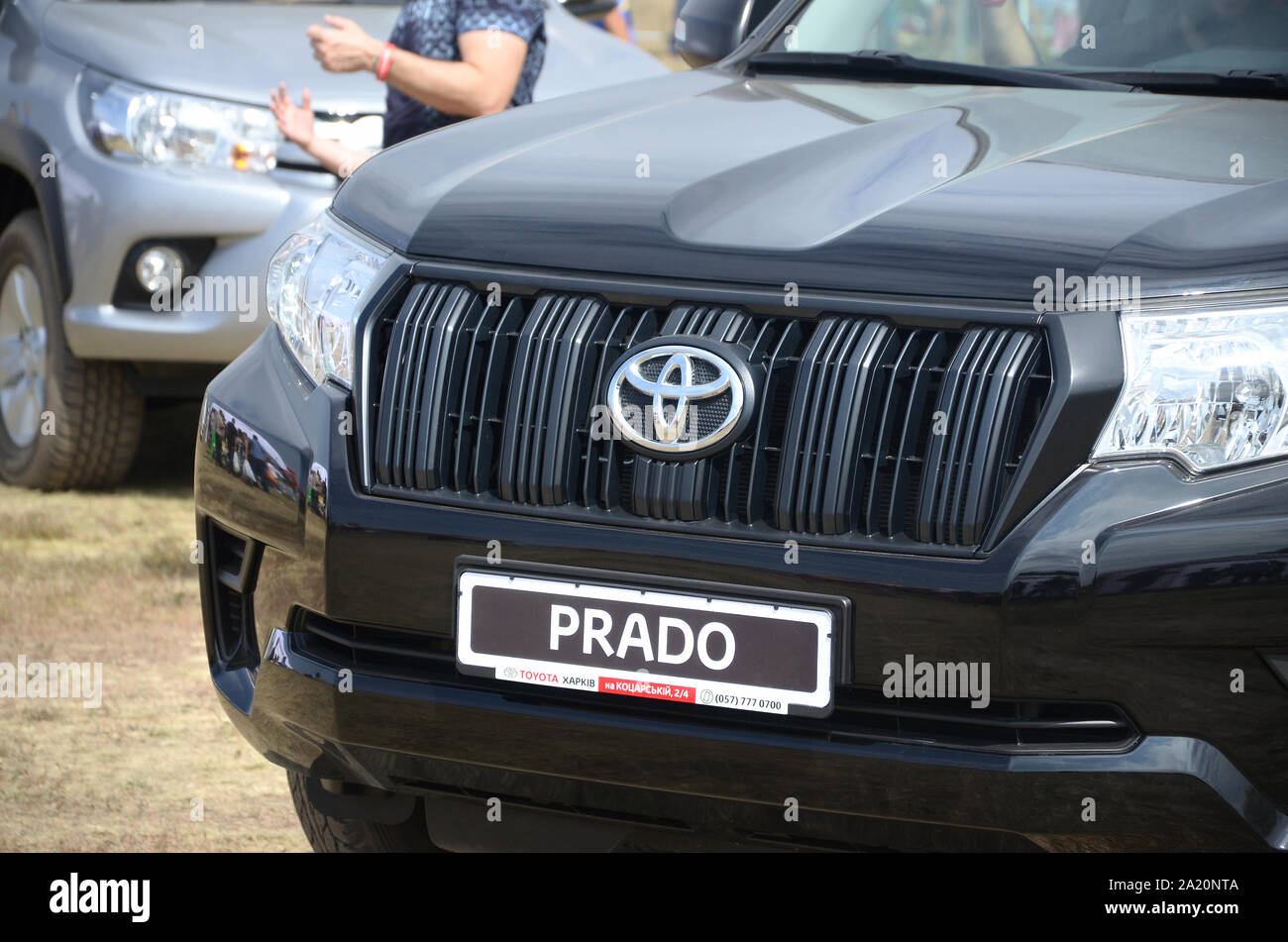 KHARKOV, UKRAINE - AUGUST 31, 2019: Toyota Prado logo close up. Toyota ...