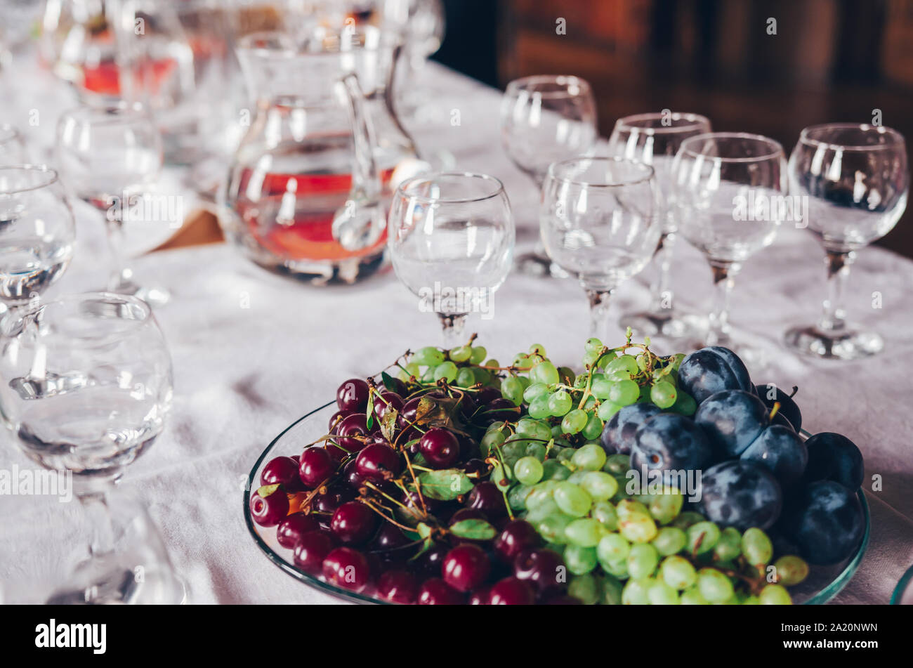 The concept is healthy food, party, buffet, catering. Buffet table with ...