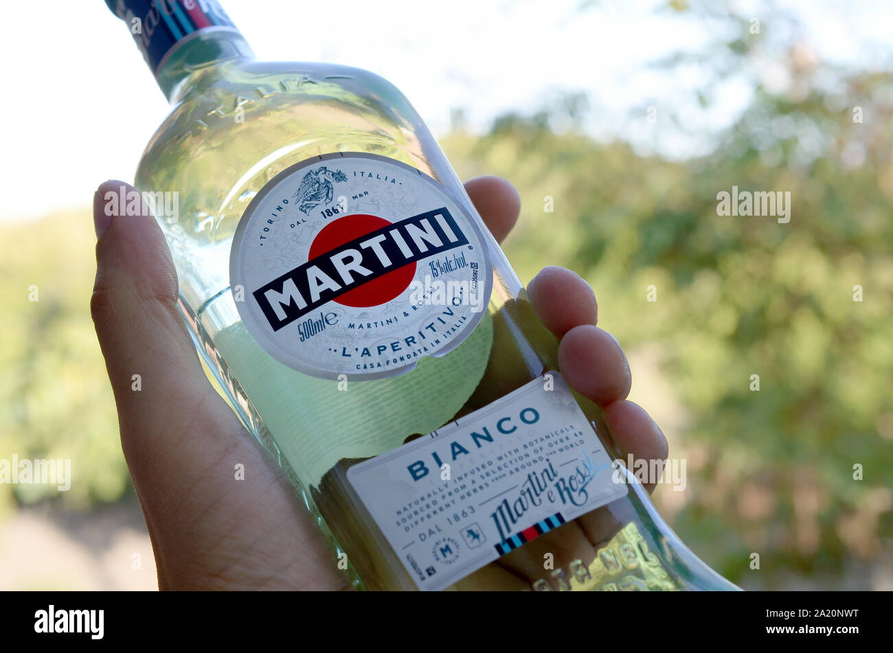 KHARKOV, UKRAINE - SEPTEMBER 23, 2019: Bottle of Vermouth Martini Rossi ...