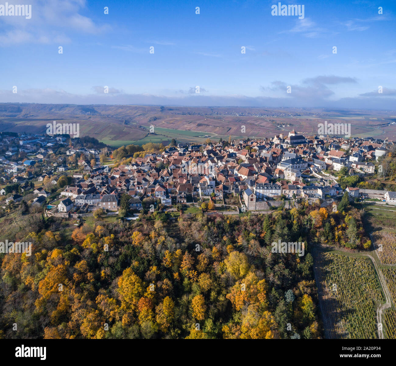 France, Cher, Berry, Sancerre, village (aerial view) // France, Cher ...