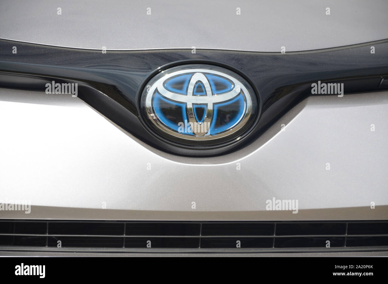 KHARKOV, UKRAINE - AUGUST 31, 2019: Toyota logo close up. Toyota Motor ...