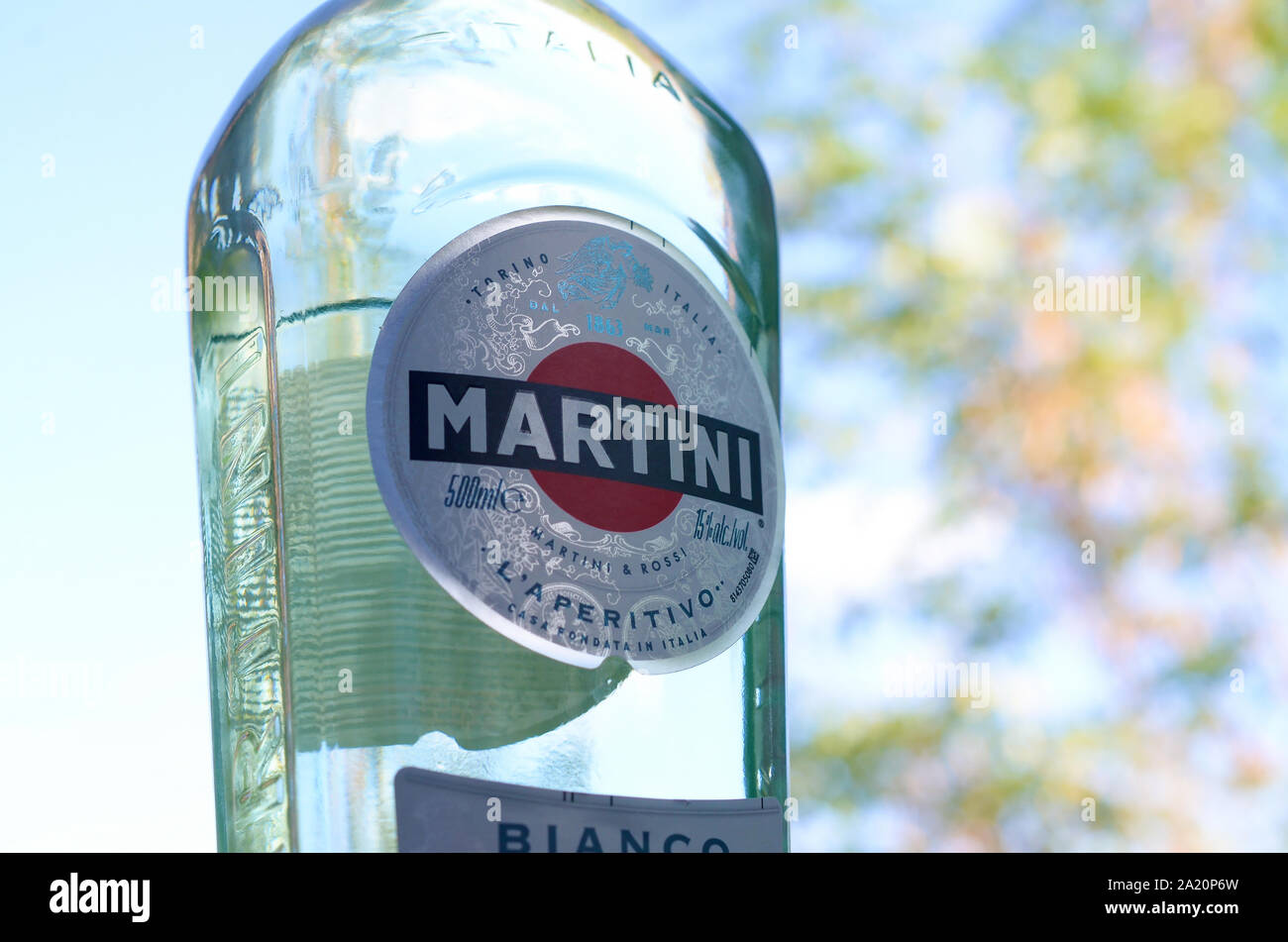 KHARKOV, UKRAINE - SEPTEMBER 23, 2019: Bottle of Vermouth Martini Rossi ...