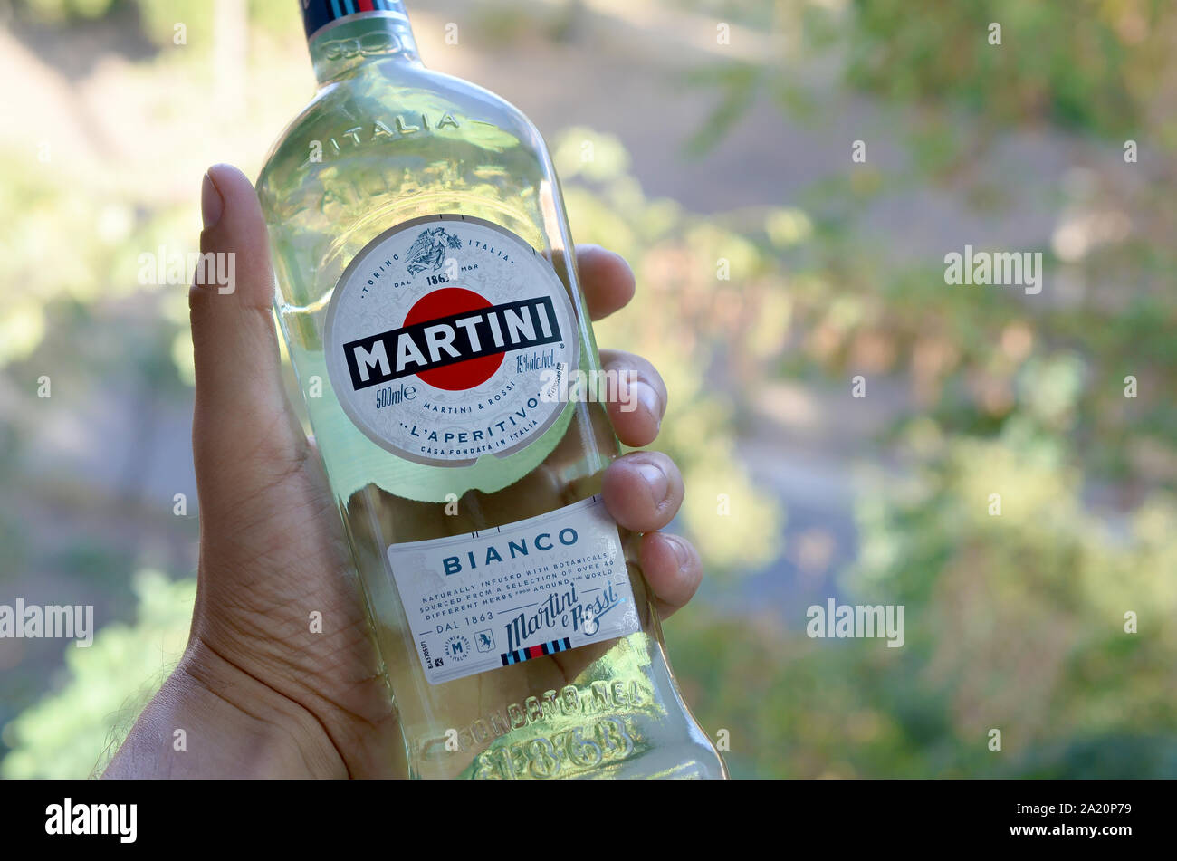 KHARKOV, UKRAINE - SEPTEMBER 23, 2019: Bottle of Vermouth Martini Rossi ...