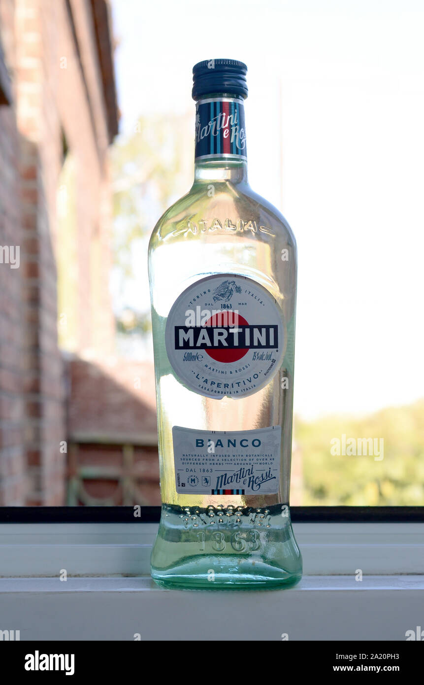 KHARKOV, UKRAINE - SEPTEMBER 23, 2019: Bottle of Vermouth Martini Rossi ...