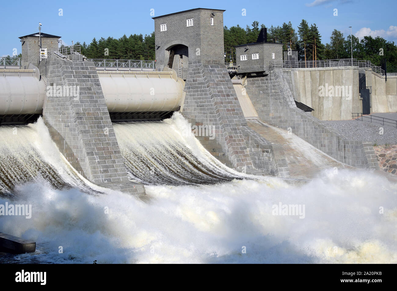 Imatra hydroelectric powerplant dam sluice open. Imatra rapid ...