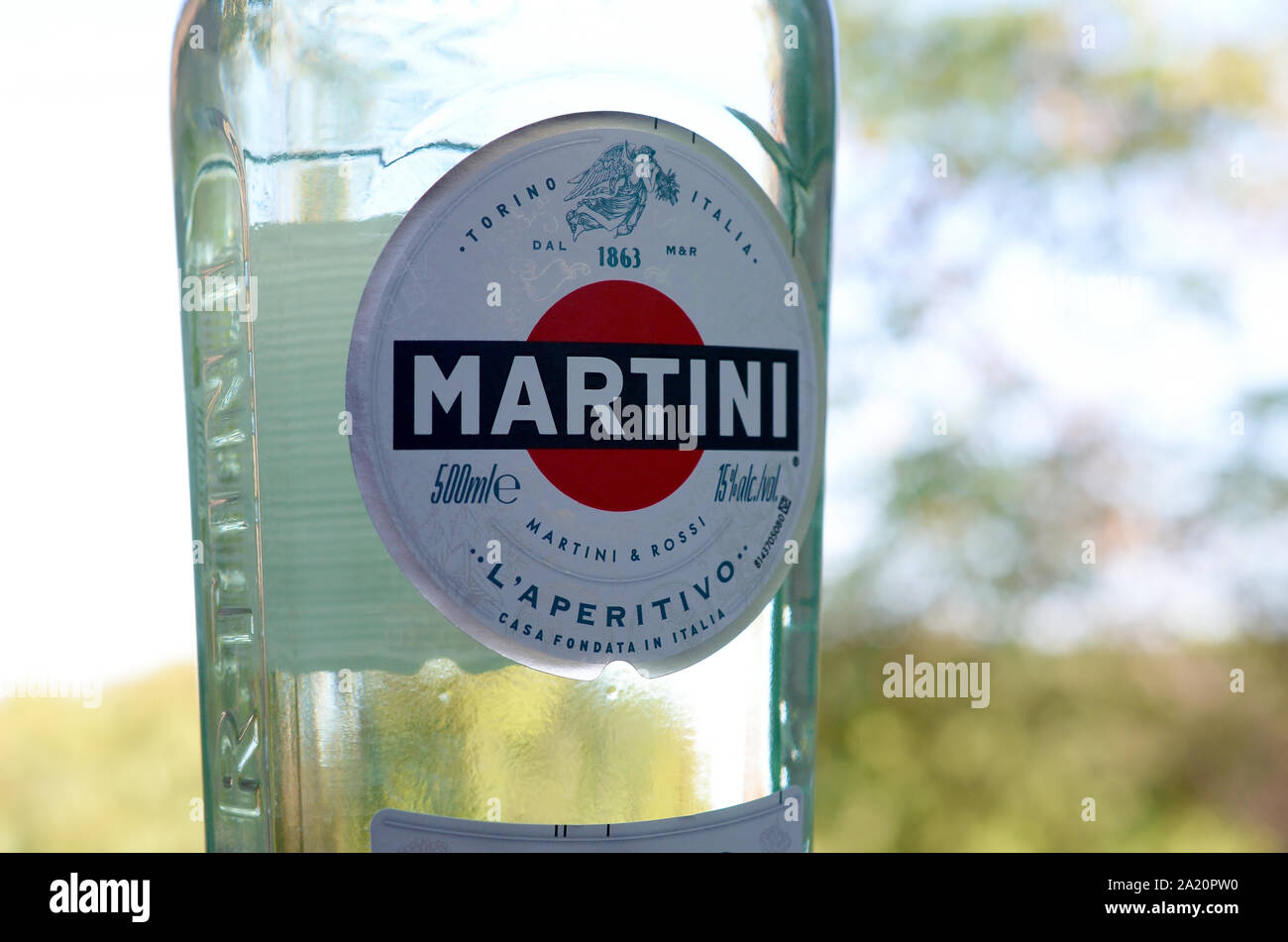 KHARKOV, UKRAINE - SEPTEMBER 23, 2019: Bottle of Vermouth Martini Rossi ...