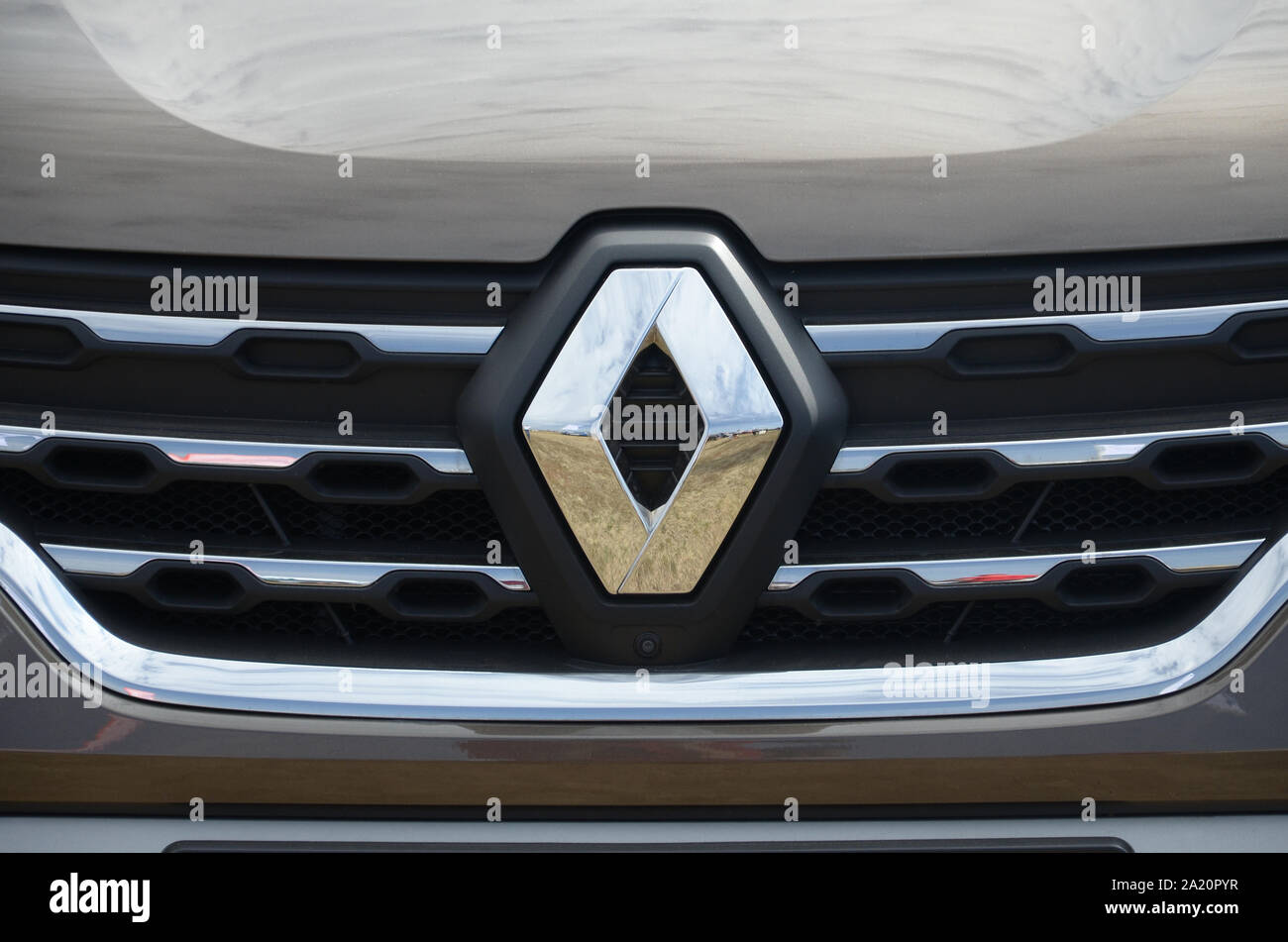 KHARKOV, UKRAINE - AUGUST 31, 2019: Renault logo close up. Renault is a ...
