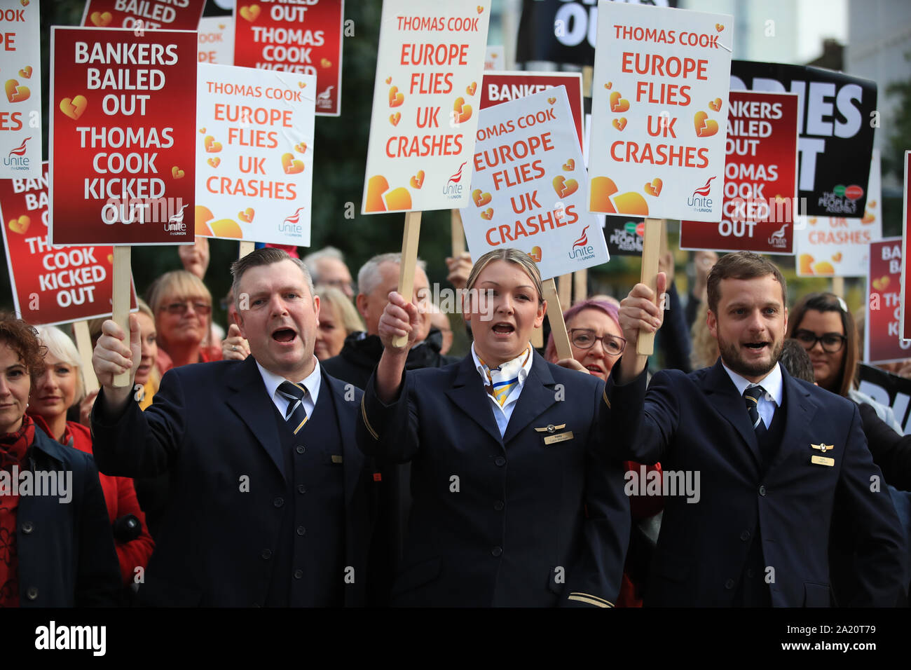 Former Thomas Cook cabin crew protesting outside the Manchester ...