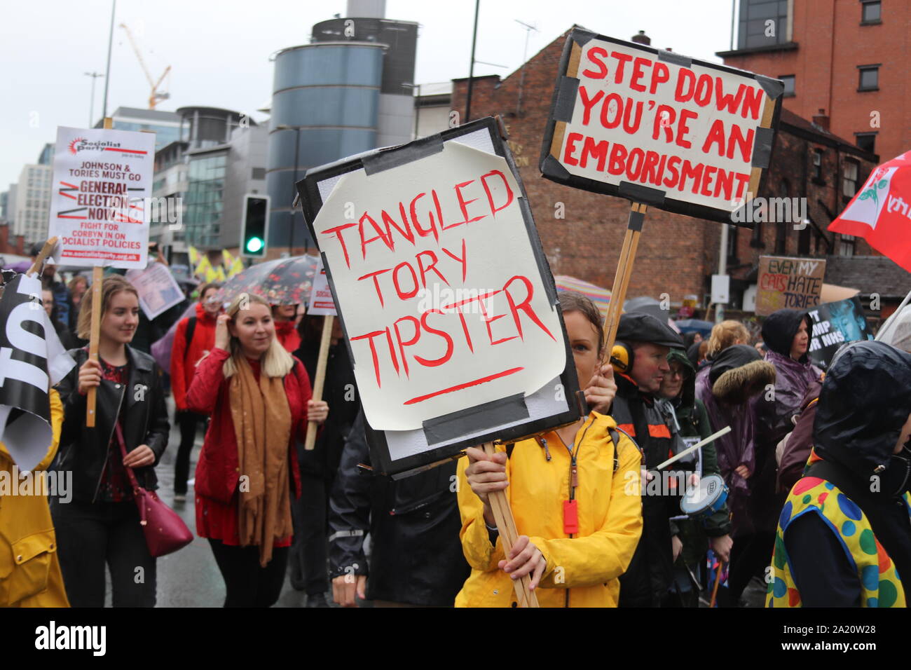 Conservative party conference protesters in Manchester Stock Photo - Alamy