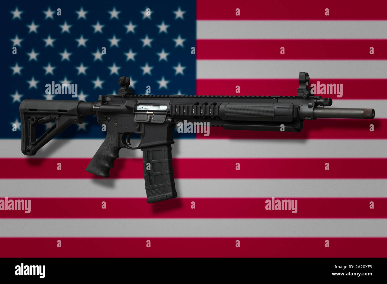 Modern military automatic carbine against the background of the ...