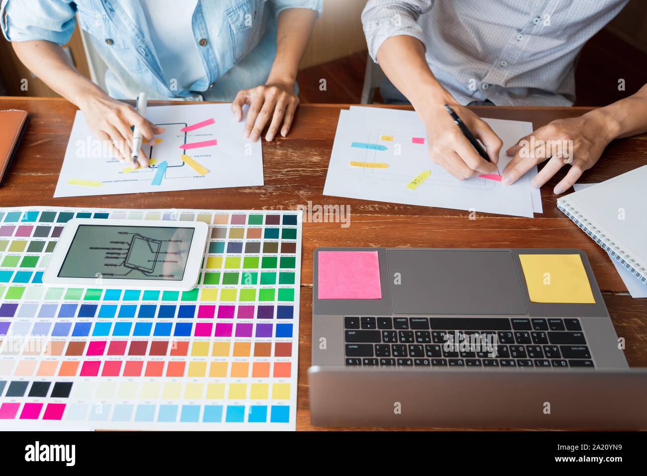 Creative UI designer teamwork meeting planning designing wireframe ...